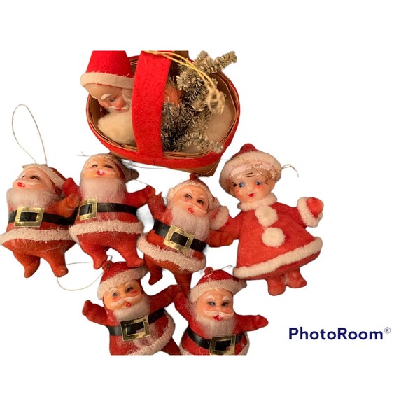 Holiday | Vintage Christmas Lot Of Mini Santa Claus Flocked Ornaments ...